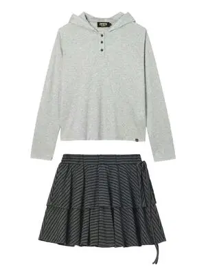 MINI CREAM Pleated Skirt And Hoodie Set - Grey