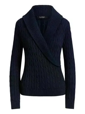 Ralph Lauren Navy Cable-knit Shawl-collar Sweater - Blue