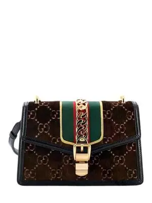 Gucci Sylvie Gg Velvet Small Shoulder Bag - Brown