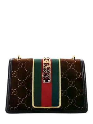 Gucci GUCCI Sylvie GG Velvet Small Shoulder Bag Brown