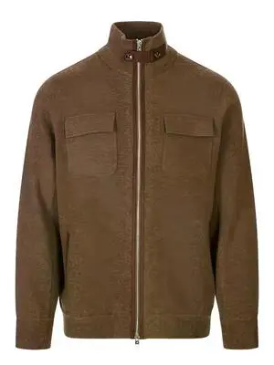 MONTECORE High-neck Zip-up Cardigan - Brown