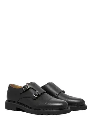 SCAROSSO Oswald Grain-leather Double Monk Strap Shoes - Black