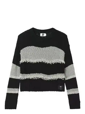 Izzue Striped Knit Sweater With Fringe Detailing - Black