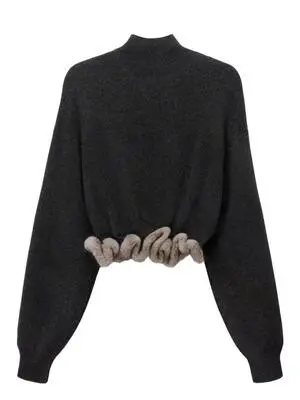 Alexander Wang Cropped Faux Fur Trim Turtleneck - Grey