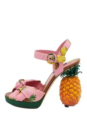 DOLCE & GABBANA Dolce & Gabbana Pink Pineapple Print Sculptural Heel Sandals