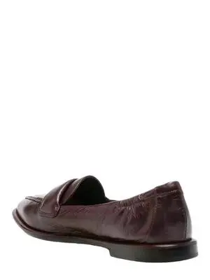 POMME D´OR Dark Leather Pointed Toe Penny Strap Loafers - Red