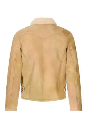 STEWART Shearling Collar Leather Jacket - Brown