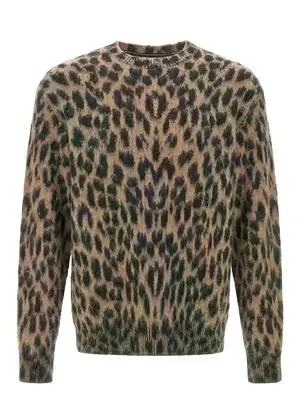 LANEUS Leopard Print Sweater - Brown