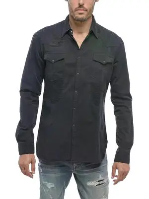 6167 STUDIO SHIRT Distressed-effect Long-sleeve Shirt - Black