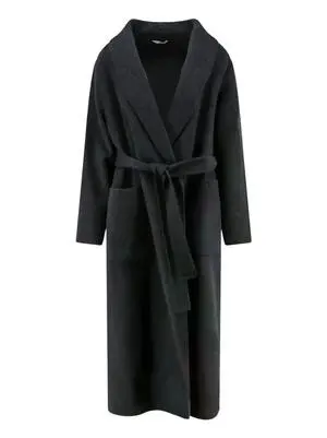 HEVO Belted Shawl-lapel Coat - Grey