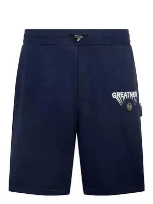 Philipp Plein Fleece Shorts With Logo Detail - Blue