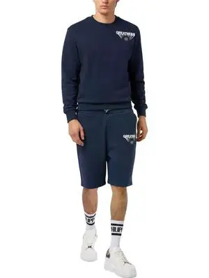 Philipp Plein Fleece Shorts With Logo Detail Blue