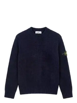 Stone Island Logo Patch Waffle-knit Sweater - Blue