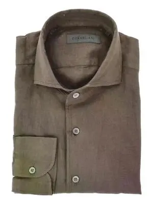 Corneliani Linen French-collar Shirt Brown