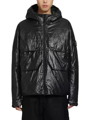 Stone Island Hooded Crinkled-finish Parka - Black