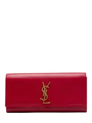 Saint Laurent SAINT LAURENT Smooth Leather Cassandre Clutch Bag Red