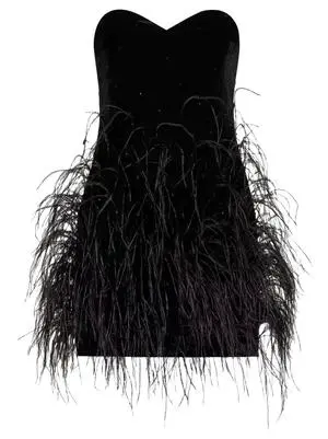 Amen Embellished Feather-trim Mini Dress - Black