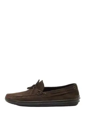 TOD'S Suede Slip-on Loafers With Bow Detailing - Brown