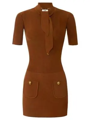 Elisabetta Franchi Knit Mini Dress With Scarf - Brown
