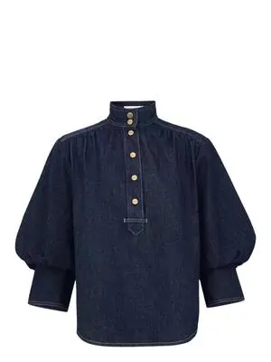 Zimmermann Billow-sleeve Denim Blouse - Blue