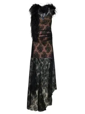 Giuseppe Di Morabito Feather-trim Lace Asymmetric Dress - Black