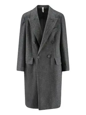 HEVO Herringbone Double-breasted Coat - Grey