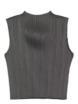 Issey Miyake Sleeveless High Neck Pleated Top - Grey