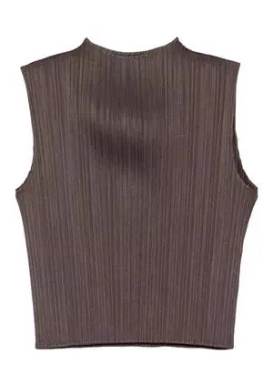 Issey Miyake Sleeveless High Neck Pleated Top - Grey