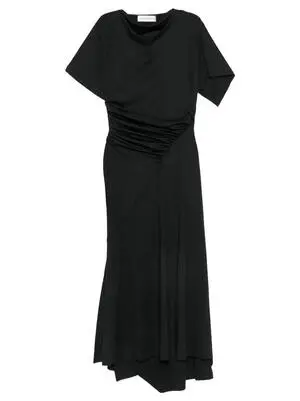 Victoria Beckham Gathered Asymmetric Hem Dress - Black