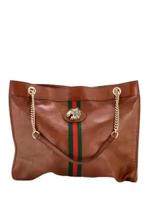 Gucci Rajah Chain Leather Large Tote Bag - Brown