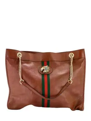 Gucci Rajah Chain Leather Large Tote Bag - Brown