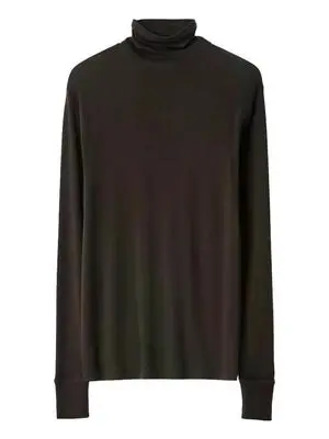 LEMAIRE Stand-collar Top In Wool And Silk Jersey - Brown