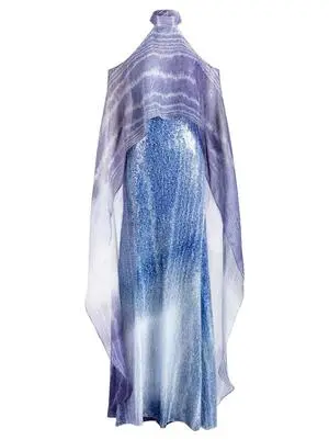 Silvia Tcherassi Sequined Maxi Dress With Cape Effect - Blue