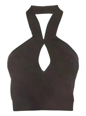 Balmain Balmain Rib Knit Cut-Out Halter Neck Top Black
