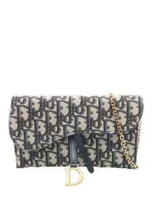 Dior Monogram Canvas Saddle Pouch Wallet On Chain Crossbody Bag - Blue