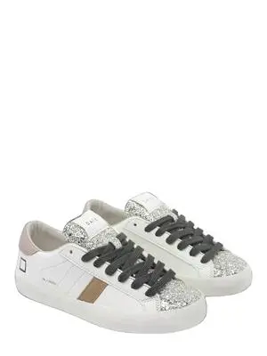 D.a.t.e. D.A.T.E. Hill Low Vintage Glitter-Detail Leather Sneakers White