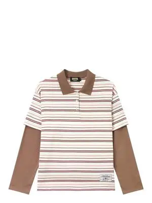 MINI CREAM Striped Layered-effect Polo Shirt - Neutrals