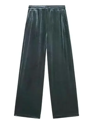 TOUT A COUP Velvet Drawstring Wide Leg Trousers - Green