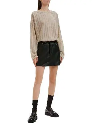 B+AB Distressed Knit Sweater With Drop Shoulder - Neutrals