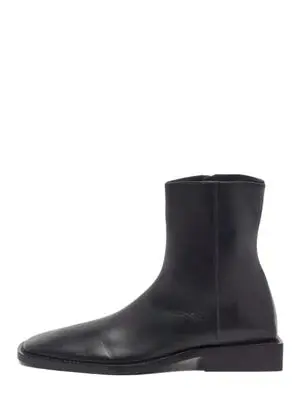 Balenciaga Leather Square Toe Ankle Boots - Black