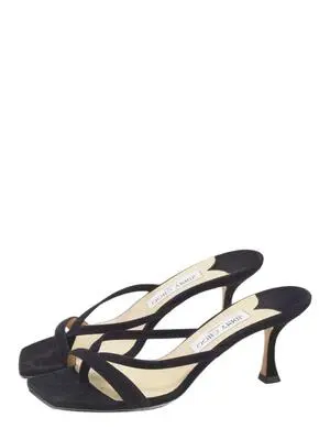 JIMMY CHOO Jimmy Choo Black Suede Square-Toe Thong Strap Heeled Sandals Black