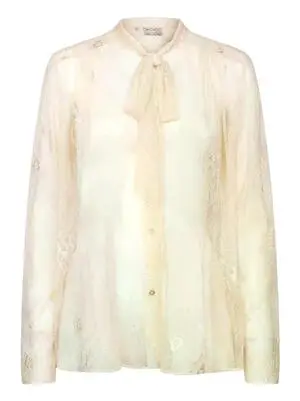 FORTE_FORTE Lace Pussy-bow Shirt - Neutrals