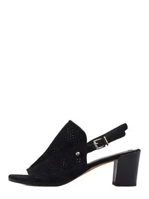STUART WEITZMAN Stuart Weitzman Perforated Suede Ankle-Strap Block Heel Sandals