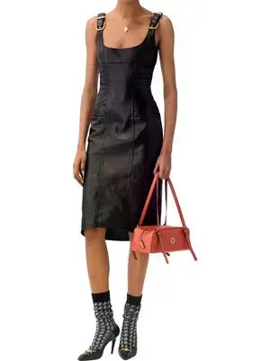 Versace Nappa Leather Midi Dress - Black