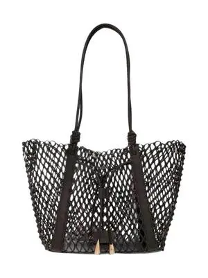 Cult Gaia Cult Gaia Shuna Woven Leather Tote Bag With Golden Droplet Hardware Black