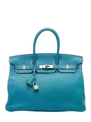 Hermès HERMÈS Birkin 35 Clemence Leather Handbag Blue