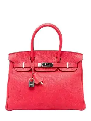 Hermès HERMÈS Clemence Leather Birkin 30 Handbag Red