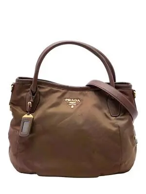Prada Vitello Daino Trimmed Tessuto Satchel - Brown