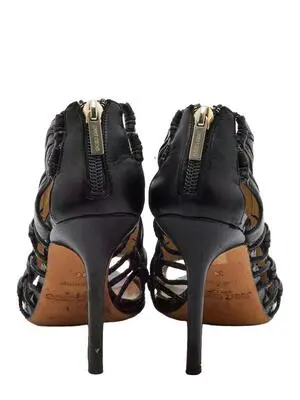 JIMMY CHOO Leather Ruched Cut-out Stiletto Sandals - Black