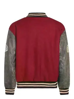 FOUND Crimson Letterman Patch-detail Leather-sleeve Jacket - Red